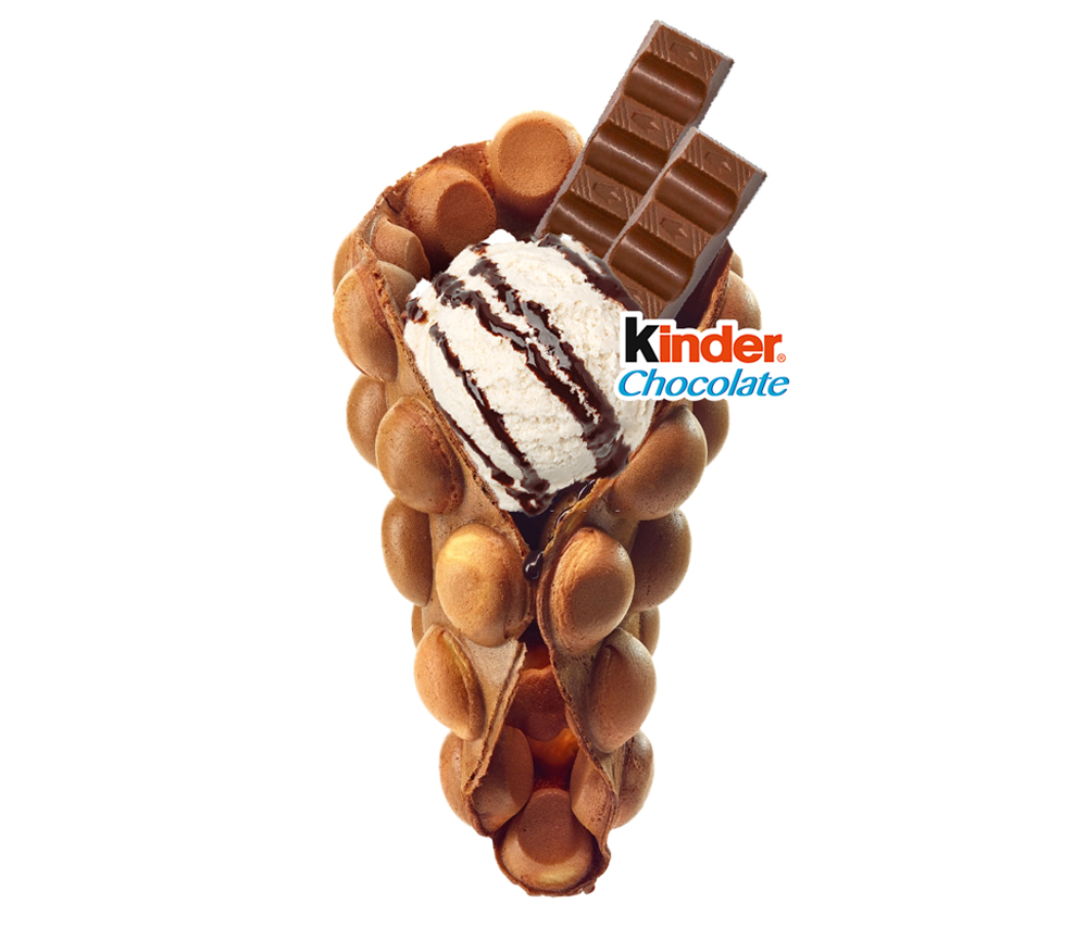 Kinder Bubble waffle with vanilla Ice-cream & nutella Baffles